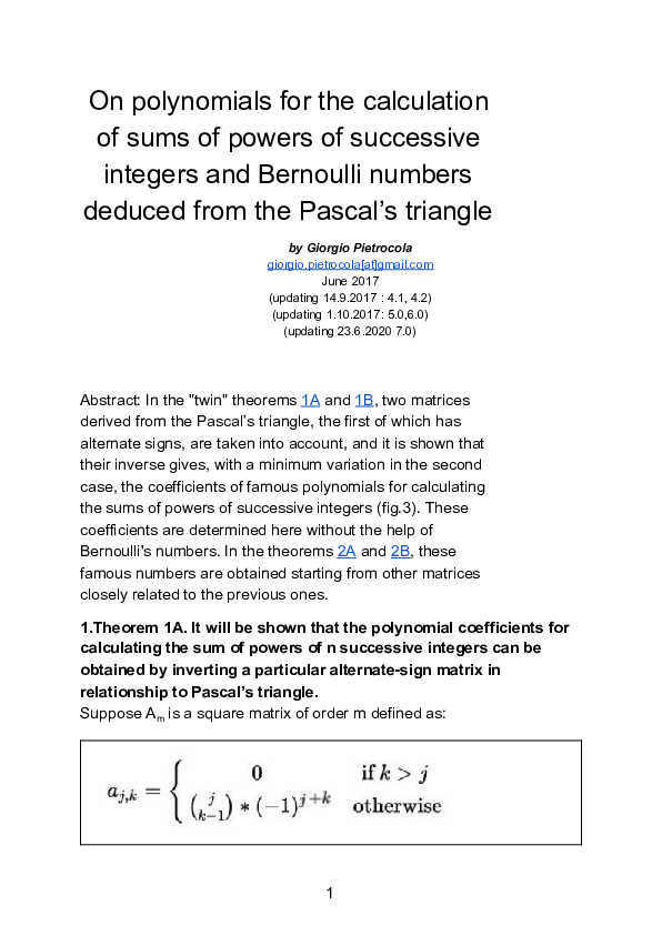 (PDF) On polynomials for the calculation of sums of powers of ...