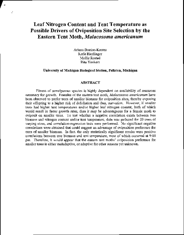(PDF) Leaf nitrogen content and tent temperature as possible drivers of ...