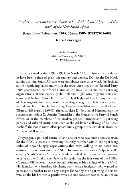 (PDF) Brothers in War and Peace : Constand and Abraham Viljoen and the ...