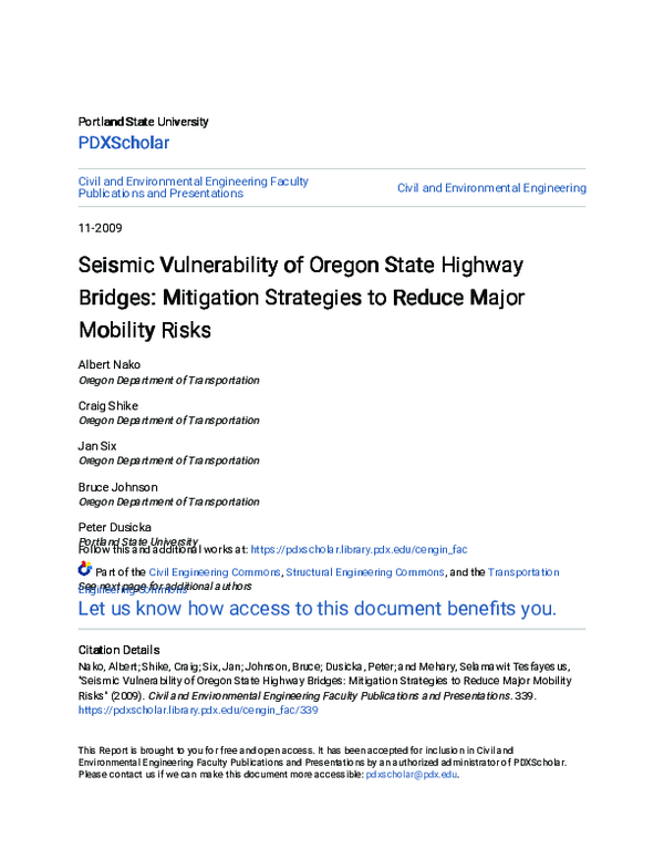(PDF) Seismic Vulnerability of Oregon State Highway Bridges: Mitigation ...