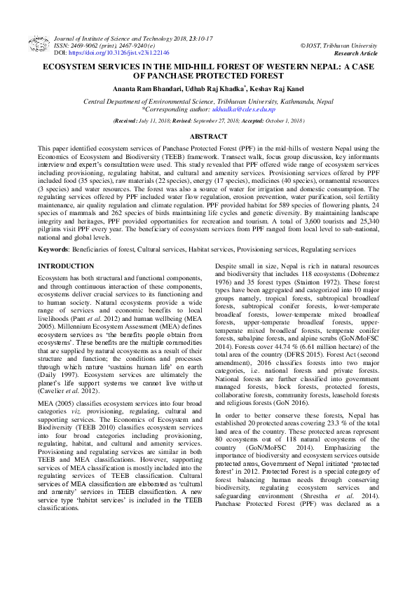 (PDF) Ecosystem Services in the Mid-Hill Forest of Western Nepal: A ...