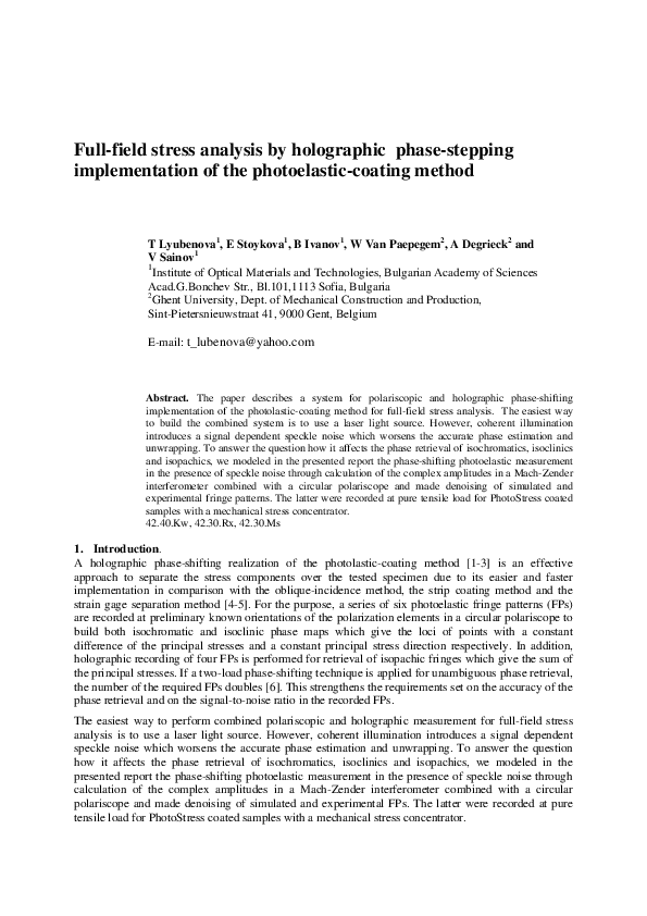 (PDF) Full-field stress analysis by holographic phase-stepping ...