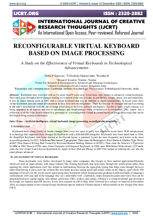 (PDF) RECONFIGURABLE VIRTUAL KEYBOARD BASED ON IMAGE PROCESSING A Study ...