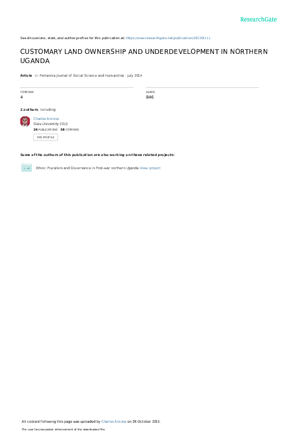 (PDF) Customary Land Ownership and Underdevelopment in Northern Uganda