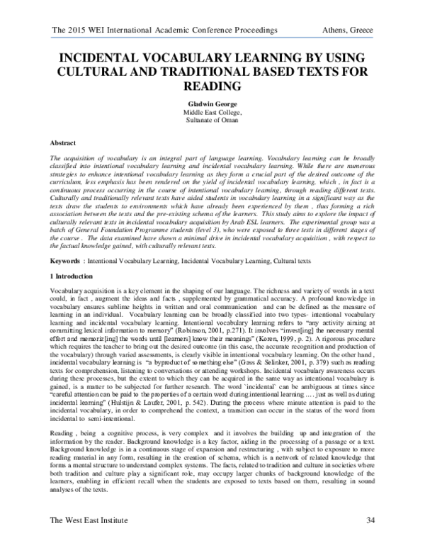 (PDF) Incidental Vocabulary Learning by Using Cultural and Traditional ...