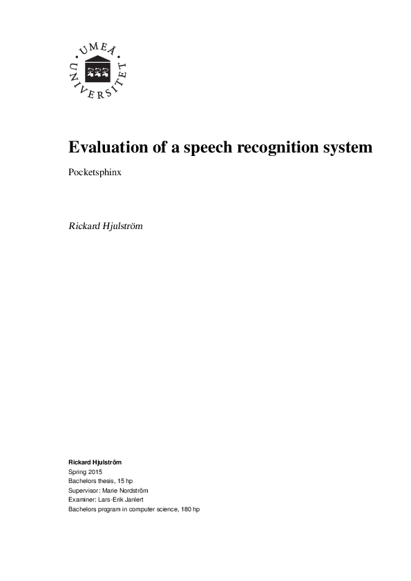 (PDF) Evaluation of a speech recognition system