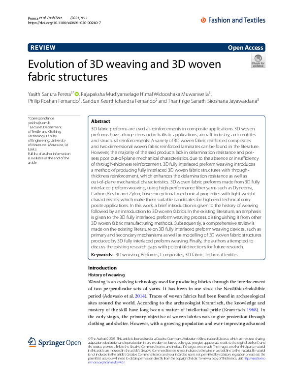 (PDF) Evolution of 3D weaving and 3D woven fabric structures