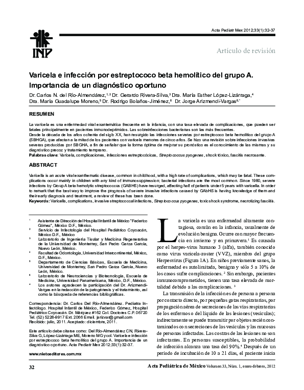 (PDF) Varicela e infección por estreptococo beta hemolítico del grupo A. Importancia de un ...