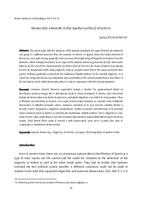 (PDF) Democratic elements in the Spartan political structure
