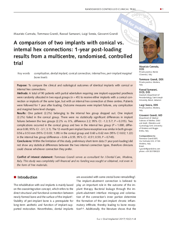 (PDF) A comparison of two implants with conical vs internal hex ...