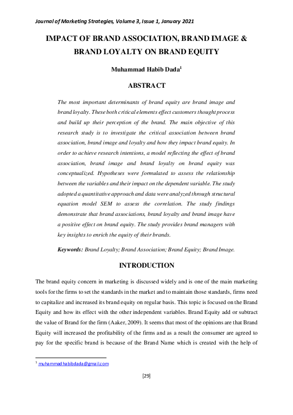 (PDF) Impact of Brand Association, Brand Image & Brand Loyalty on Brand ...