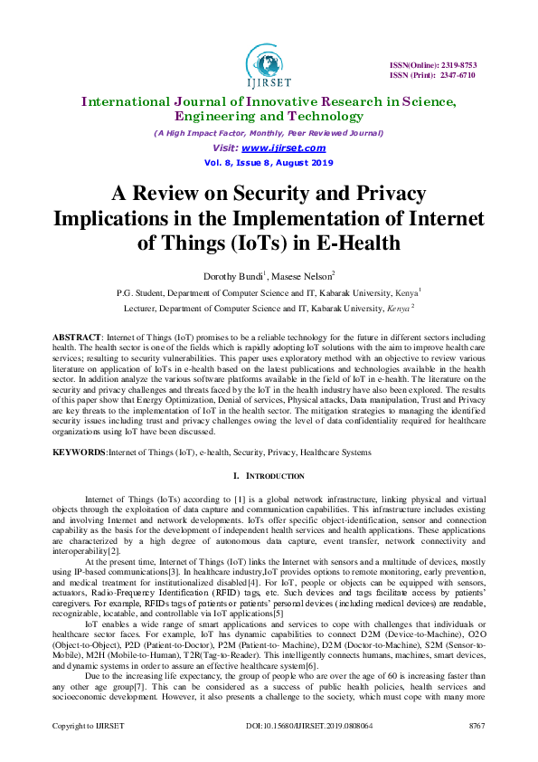 (PDF) A Review on Security and Privacy Implications in the Implementation of Internet of Things ...