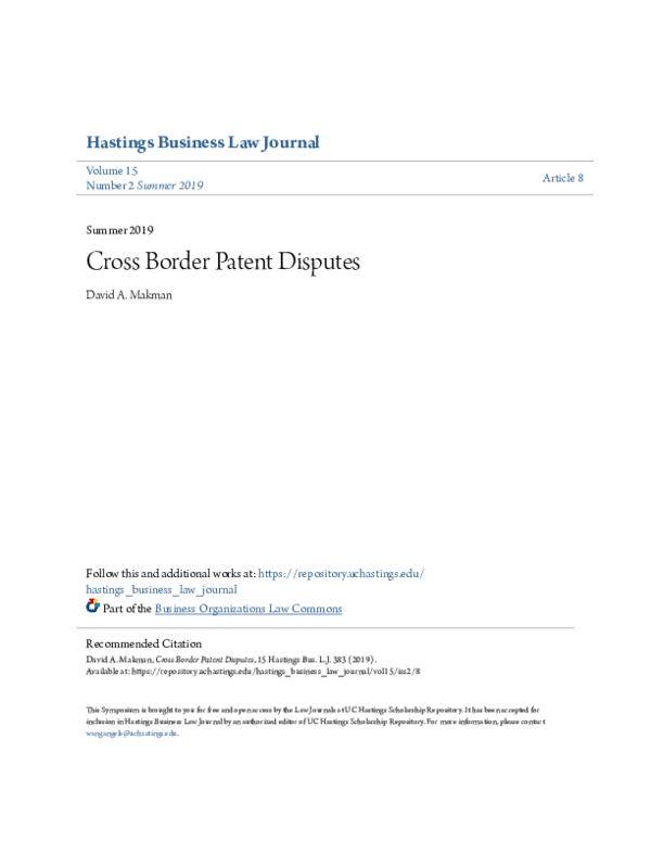 (PDF) Cross Border Patent Disputes