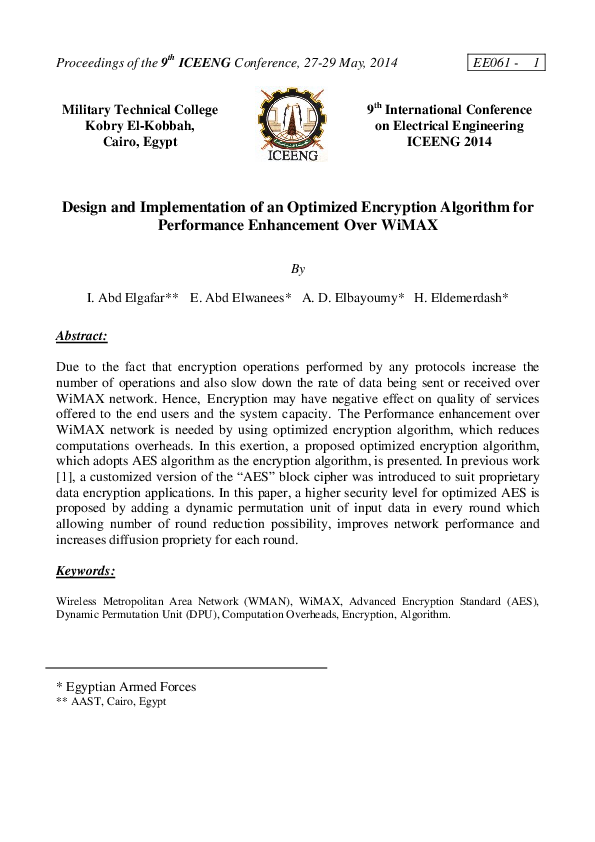 Pdf Design And Implementation Of An Optimized Encryption Algorithm For Performance Enhancement