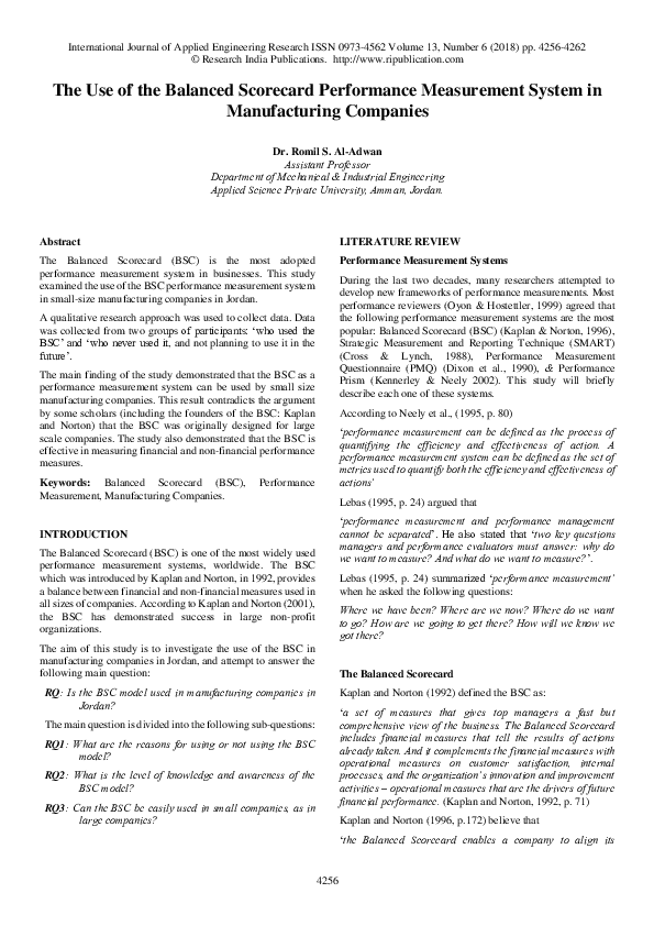 (PDF) The Use of the Balanced Scorecard Performance Measurement System ...