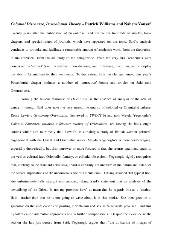 (PDF) Colonial Discourse, Postcolonial Theory