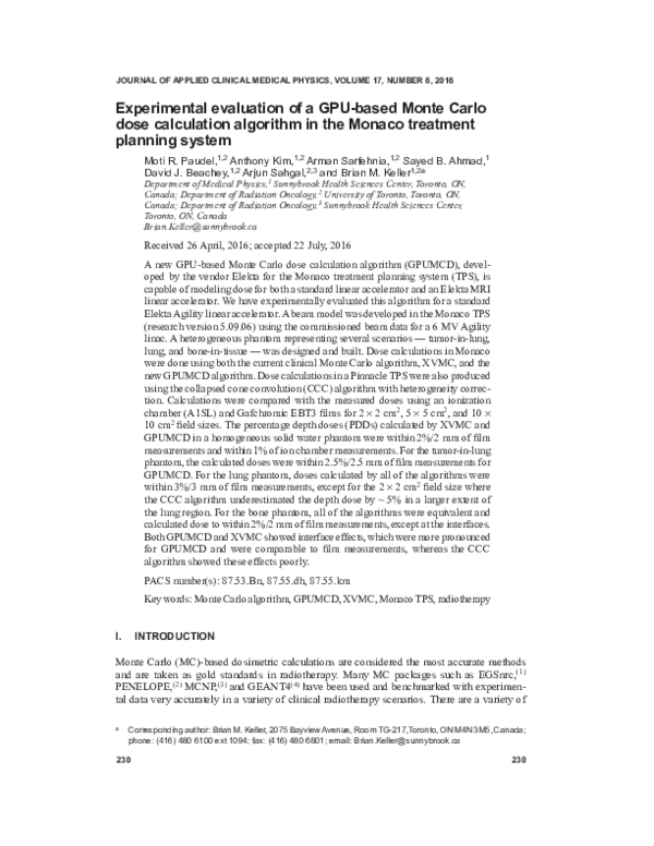 Pdf Experimental Evaluation Of A Gpu Based Monte Carlo Dose