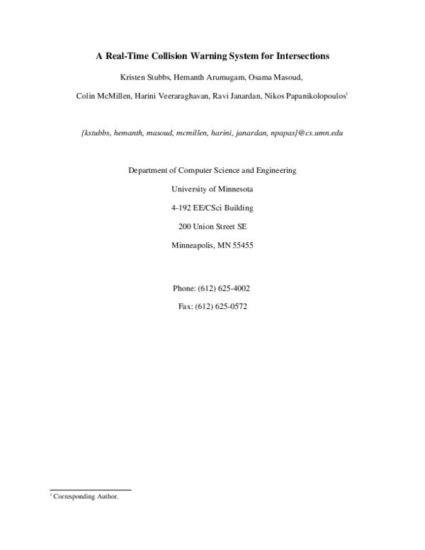 (PDF) A Real-Time Collision Warning System for Intersections