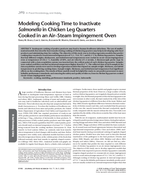 (PDF) Modeling cooking time to inactivate Salmonella in chicken leg ...