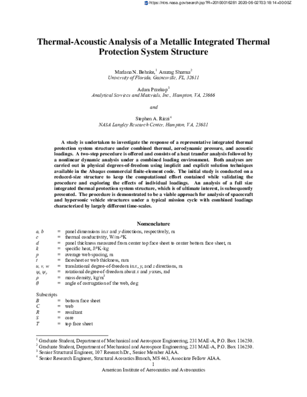 (PDF) Thermal-acoustic analysis of a metallic integrated thermal ...