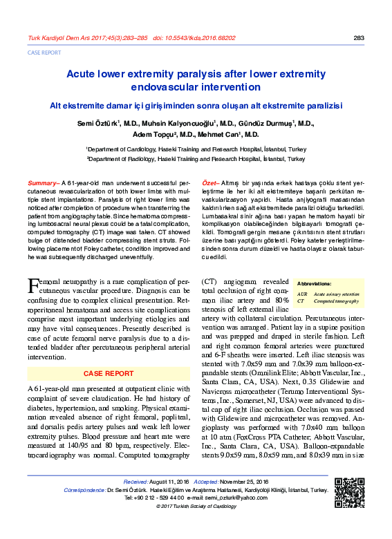 (PDF) Acute lower extremity paralysis after lower extremity ...
