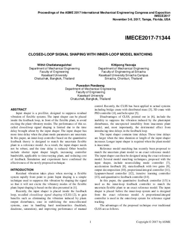 (PDF) Closed-Loop Signal Shaping With Inner-Loop Model Matching