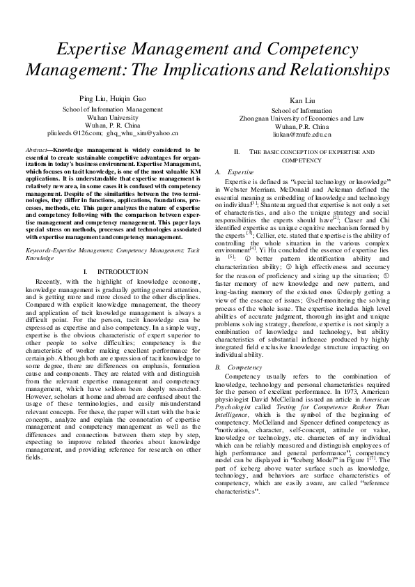 (PDF) Expertise Management and Competency Management: The Implications ...