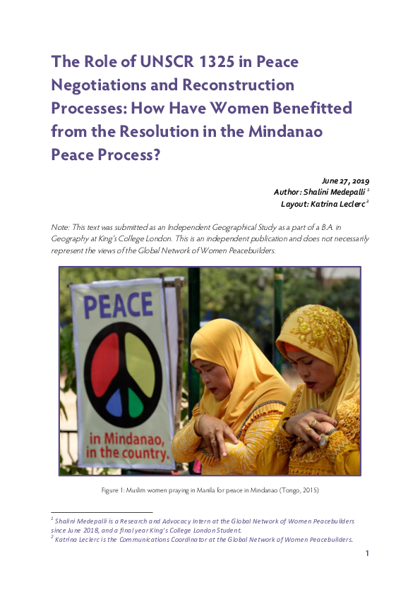 (PDF) The Role of UNSCR 1325 in Peace Negotiations and Reconstruction ...