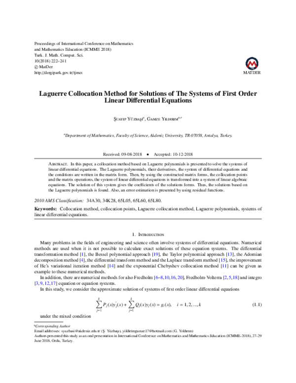 (PDF) Laguerre Collocation Method for Solutions of Systems of First ...
