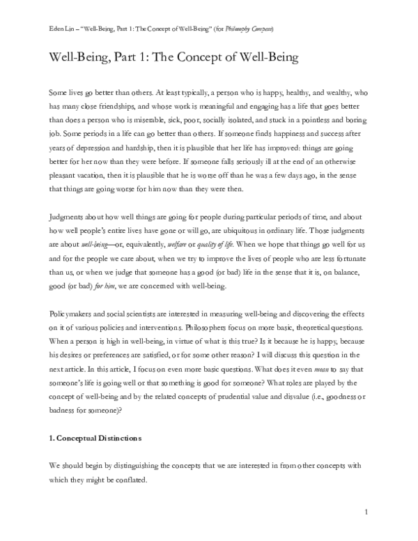 (PDF) Well-Being, Part 1: The Concept of Well-Being | Philosophy ...