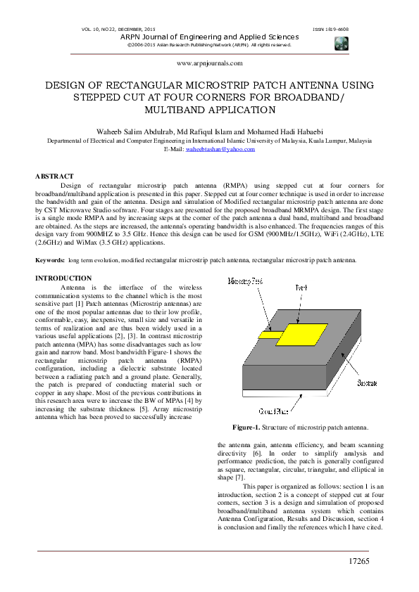 (PDF) Design of Rectangular Microstrip Patch Antenna Using Stepped Cut ...