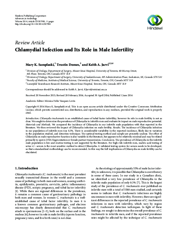 (PDF) Chlamydial Infection and Its Role in Male Infertility