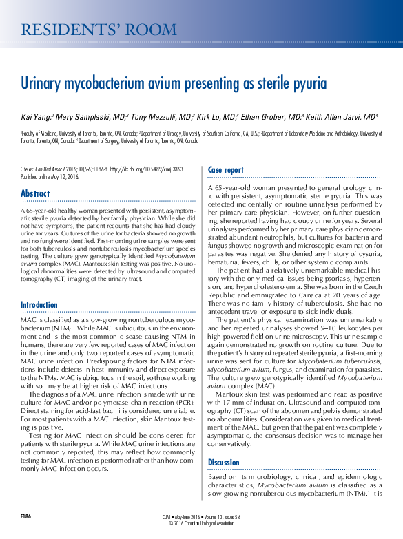 (PDF) Urinary mycobacterium avium presenting as sterile pyuria