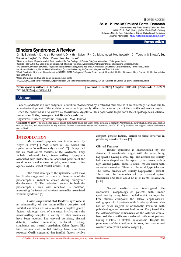 (PDF) Binders Syndrome: A Review