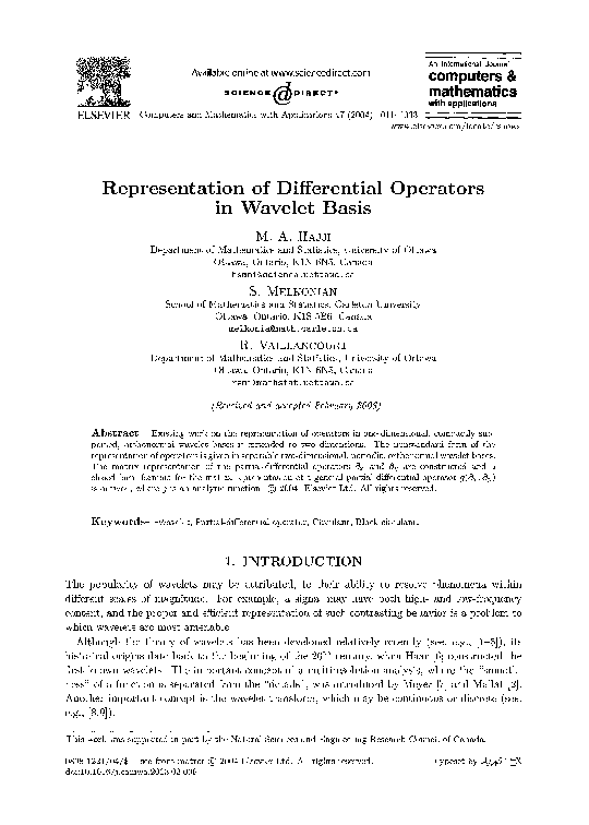 (PDF) Representation of differential operators in wavelet basis