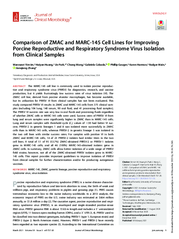 (PDF) Comparison of ZMAC and MARC-145 Cell Lines for Improving Porcine ...