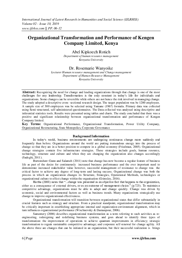 (PDF) Organizational Transformation and Performance of Kengen Company ...