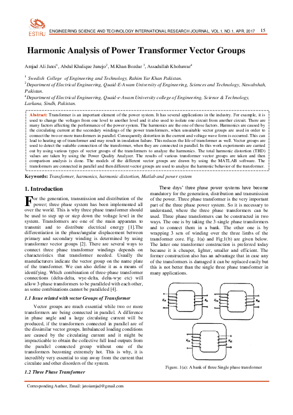 (PDF) F Harmonic Analysis of Power Transformer Vector Groups