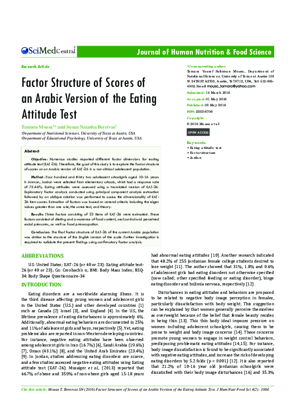 (PDF) Factor Structure of Scores of an Arabic Version of the Eating ...