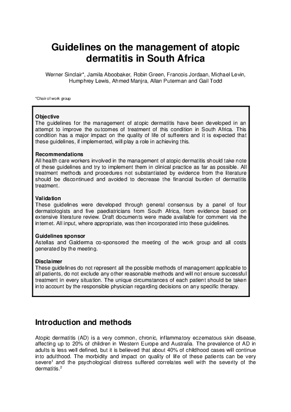 (PDF) Guidelines on the management of atopic dermatitis in South Africa