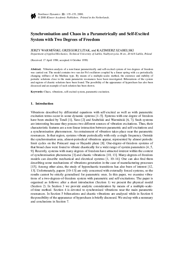 Pdf Chaos And Synchronisation In Nonlinear Systems