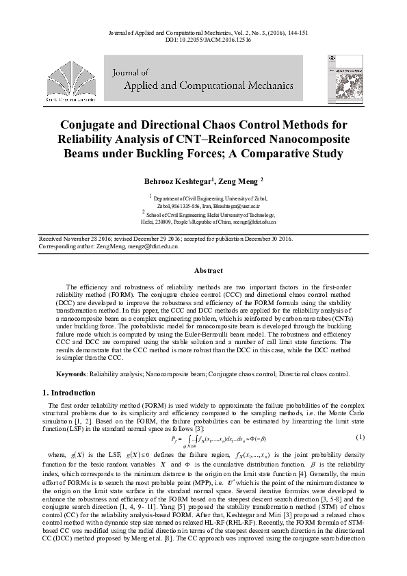 (PDF) Conjugate and Directional Chaos Control Methods for Reliability Analysis of CNT–Reinforced ...