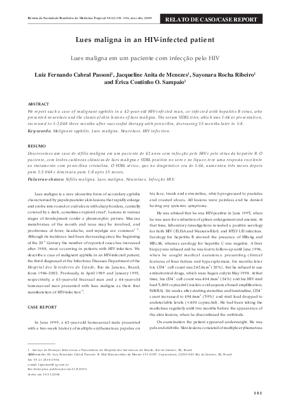 (PDF) Lues maligna em um paciente com infecção pelo HIV