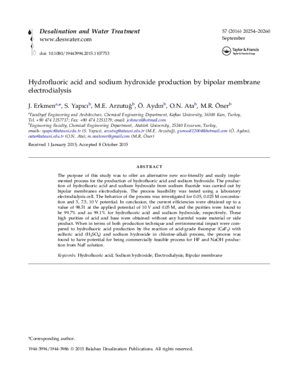 (PDF) Hydrofluoric acid and sodium hydroxide production by bipolar ...