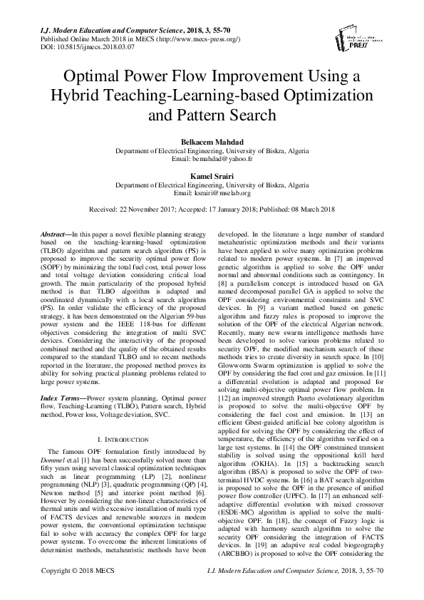 (PDF) Optimal Power Flow Improvement Using a Hybrid Teaching-Learning-based Optimization and ...