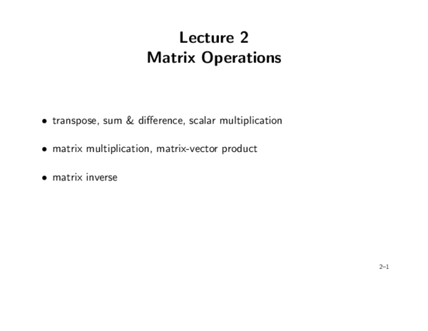(PDF) Lecture 2 Matrix Operations
