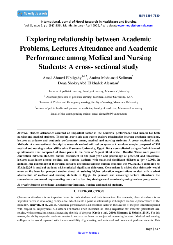 (PDF) Exploring relationship between Academic Problems, Lectures Attendance and Academic ...