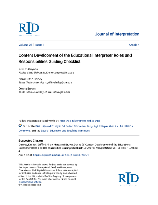 (PDF) Content Development of the Educational Interpreter Roles and ...