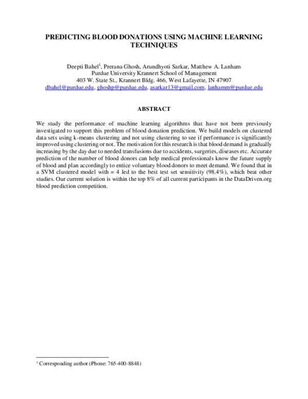 (PDF) Predicting Blood Donations Using Machine Learning Techniques