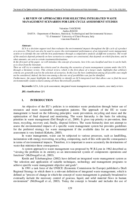 (PDF) A Review of Approaches for Selecting Integrated Waste Management ...